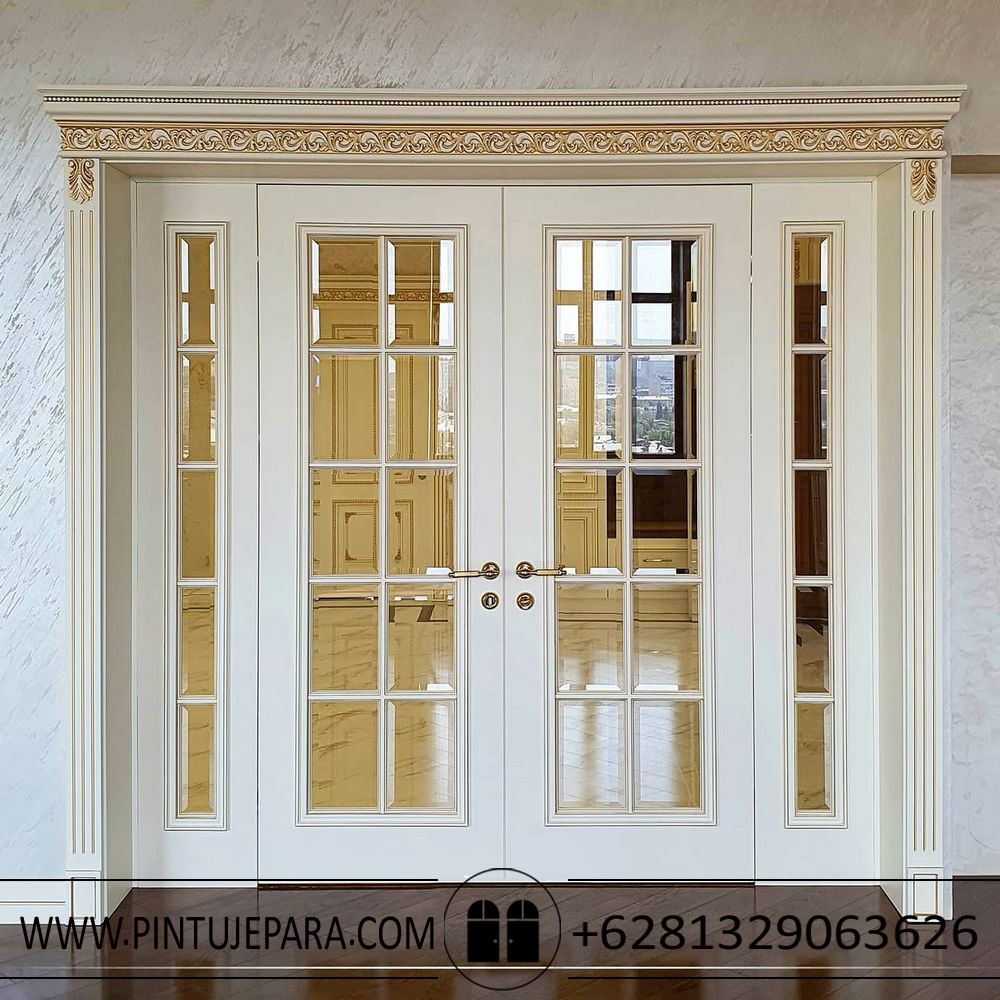 Jual Pintu rumah klasik cat duco 2 daun jendela double PJ-56 - Pintu Jepara