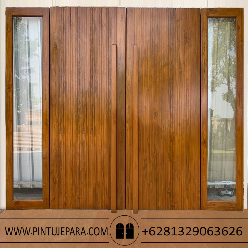 Jual Daun pintu minimalis double kayu jati 2 frame jendela PJ-110 ...