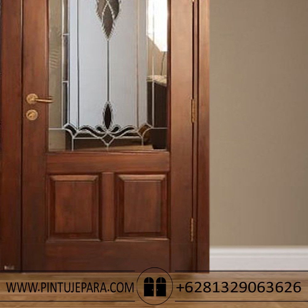 Jual Pintu double kayu jati daun panel kaca klasik PJ-151 - Pintu Jepara