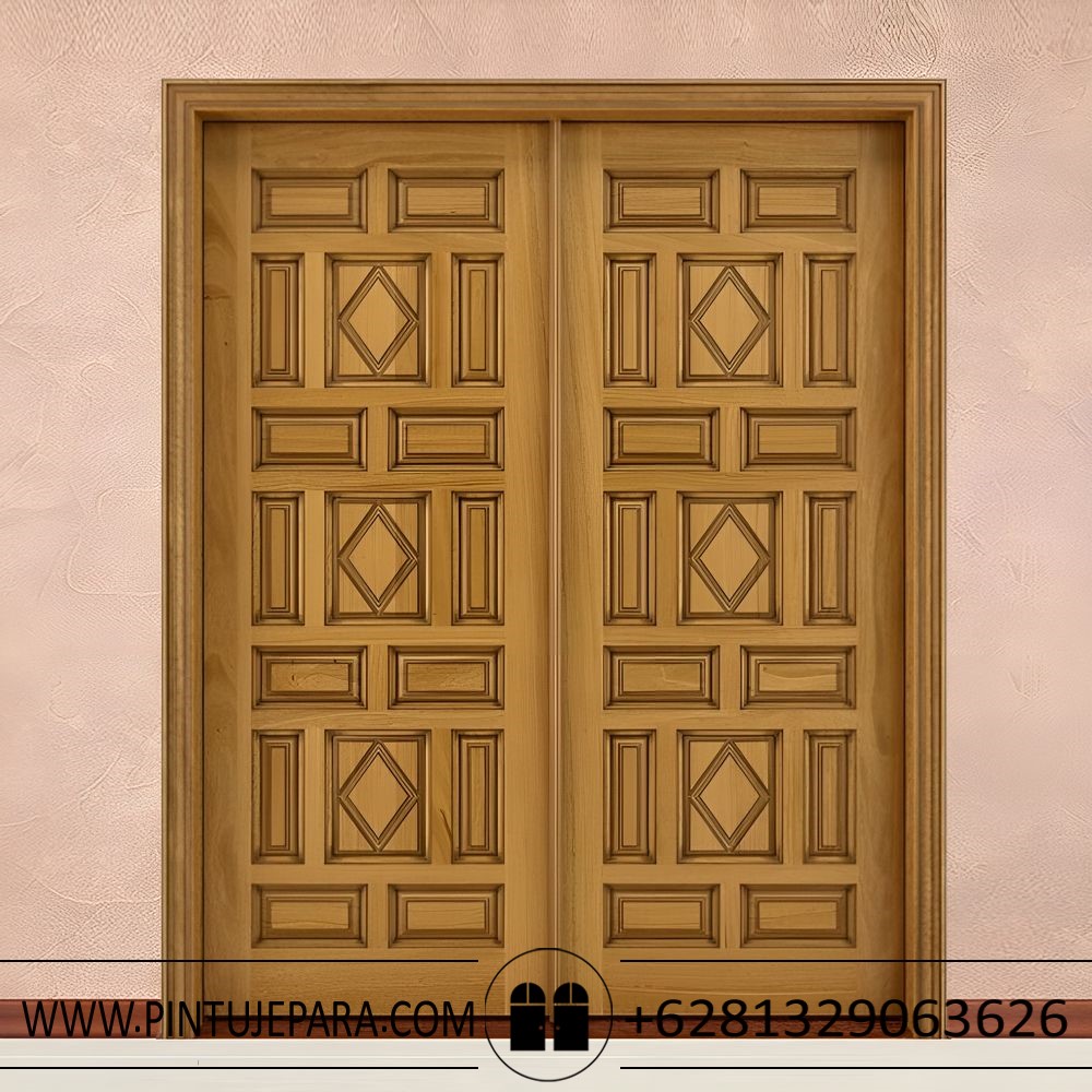 Jual Pintu double kayu jati solid panel klasik PJ-187 - Pintu Jepara