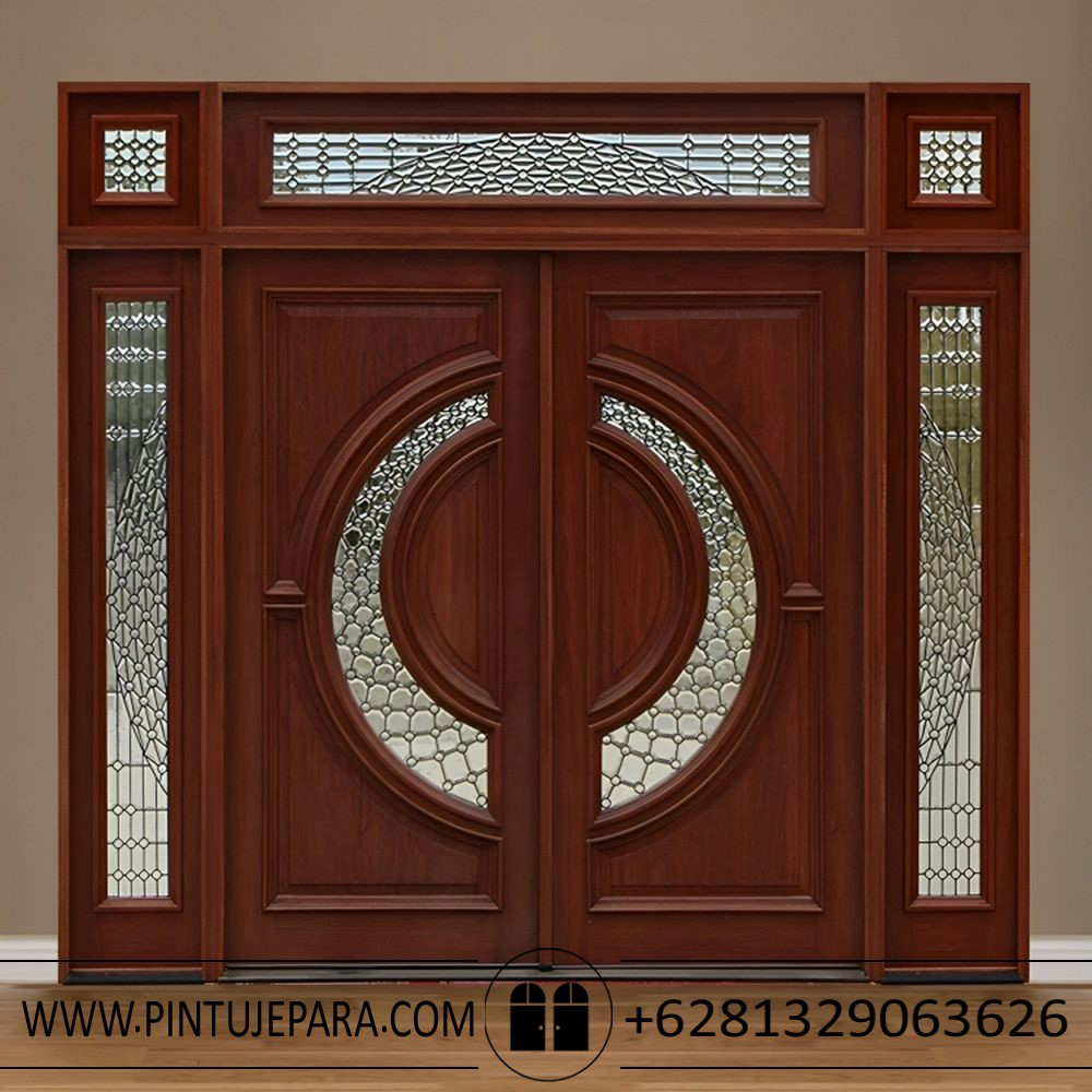 Jual Pintu rumah daun double kayu jati 2 jendela PJ-141 - Pintu Jepara