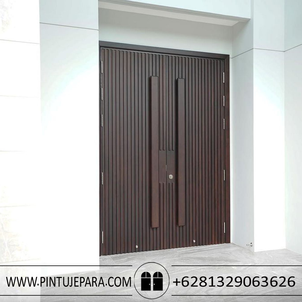 Jual Pintu utama minimalis 2 daun kayu jati dark doff PJ-265 - Pintu Jepara